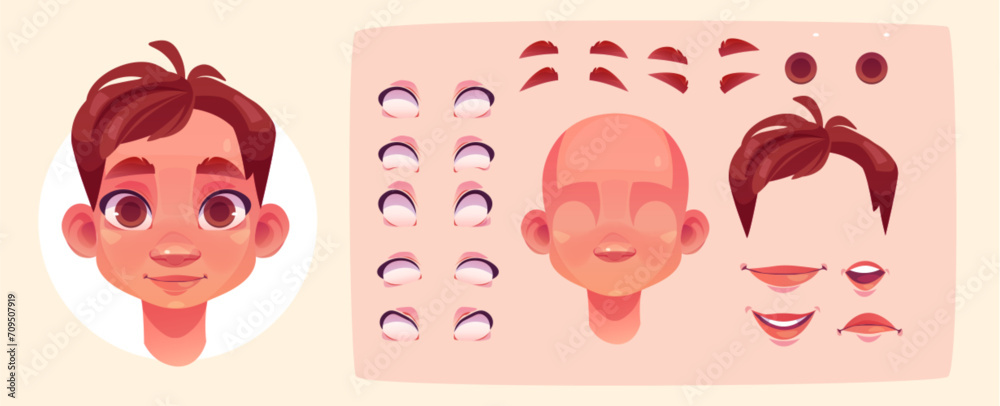 Teen kid boy face construction kit for creating various facial emotions ...