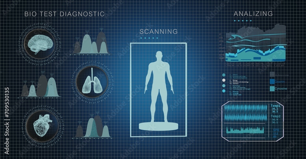 Healthcare HUD interface full scan and examination of the human body ...
