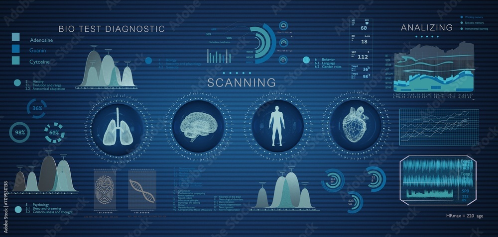 Healthcare HUD interface full scan and examination of the human body ...