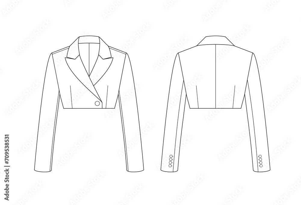 Vector fashion technical drawing of a cropped blazer with front and ...