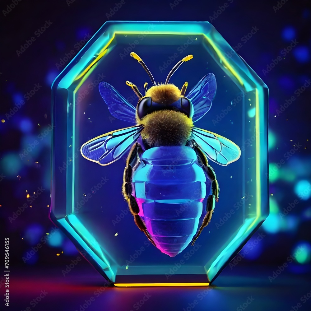 World Bee Day May 20 Gold bee isolated on neon background with copy ...