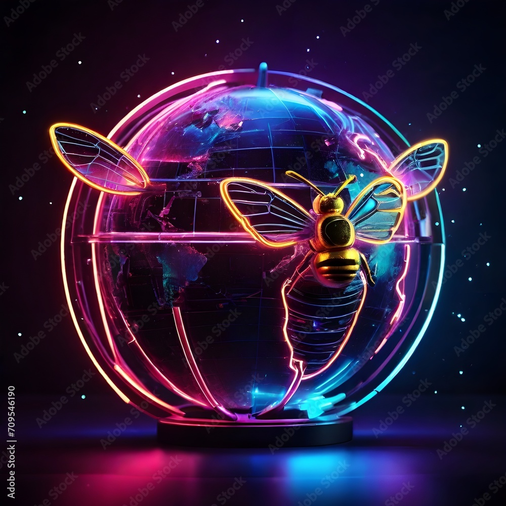 World Bee Day May 20 Futuristic earth globe with plexus lines and ...