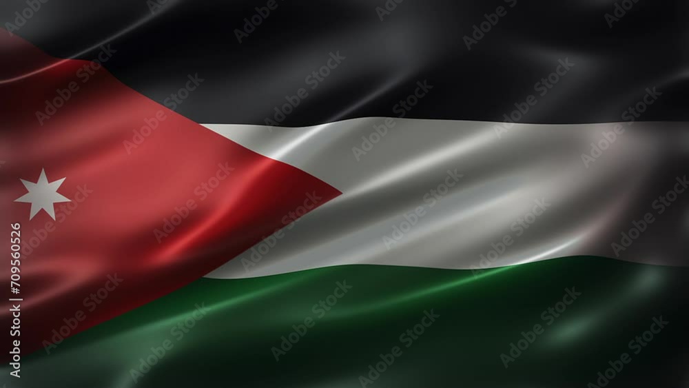 Flag of Jordan front view, flapping in the wind, high-angle ...