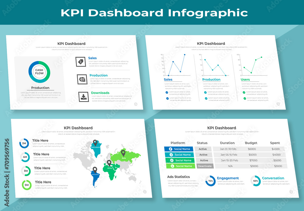 KPI Dashboard Infographic Presentation Stock Template | Adobe Stock