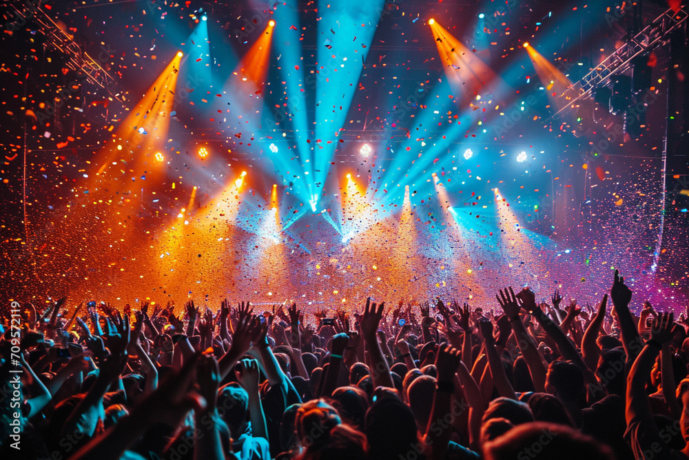 "Epic Celebration: A Concert Crowd Immersed in Colorful Stage Lights ...