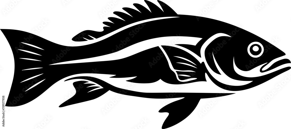 Fishing walleye fish silhouette in black color. Vector template for ...