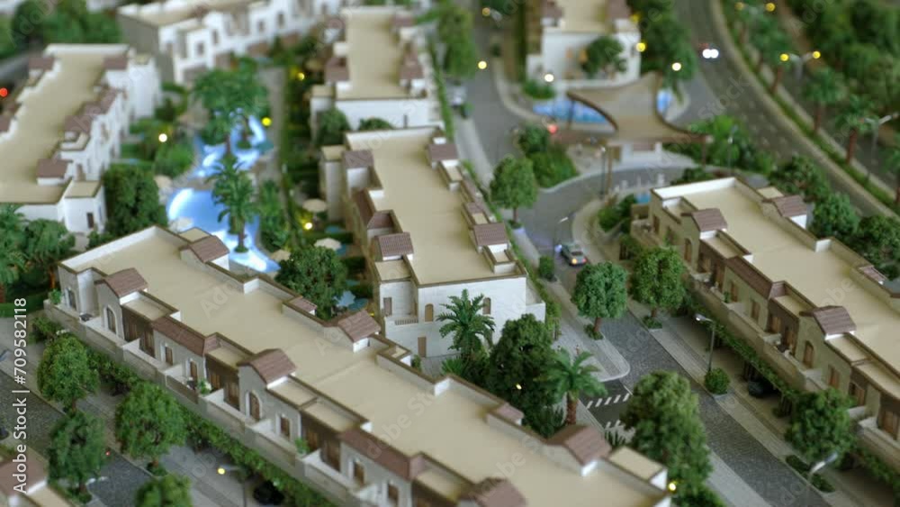Close View of the Paper Model of the New Cottages with Swimming Pools ...