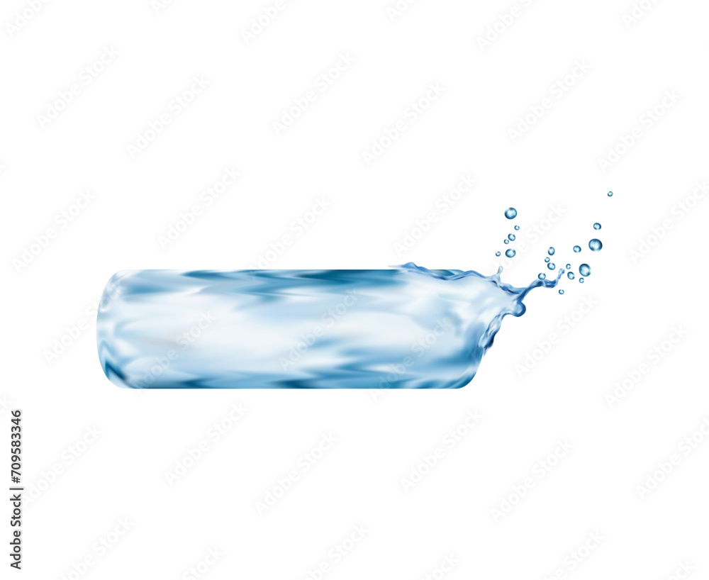 Liquid water dash sign with splash bubbles, transparent type font, aqua ...