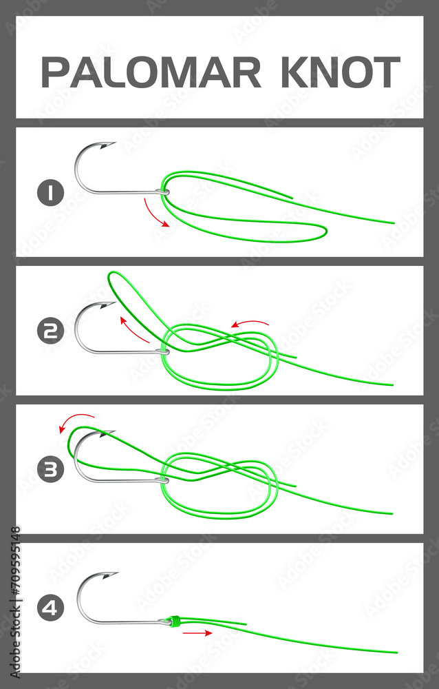 Palomar Knot. PNG Fishing Knots. Knotting the line on the hook. Stock Illustration | Adobe Stock