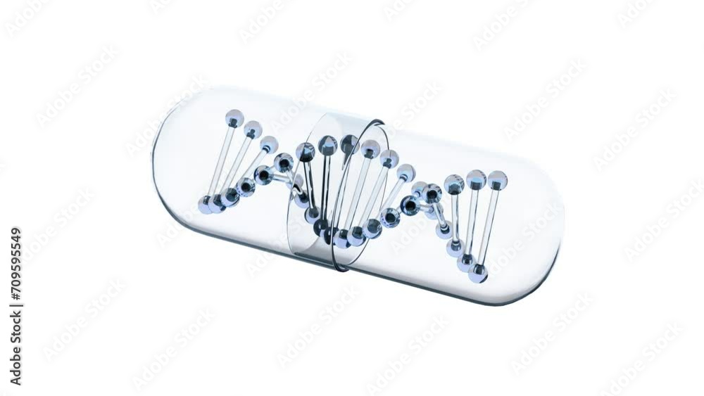 A transparent capsule with a DNA structure inside. Seamless loop. 3D ... A transparent capsule with a DNA structure inside. Seamless loop. 3D ...