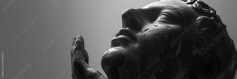 classic sculpture of a person's head looking up, searching for answers ...