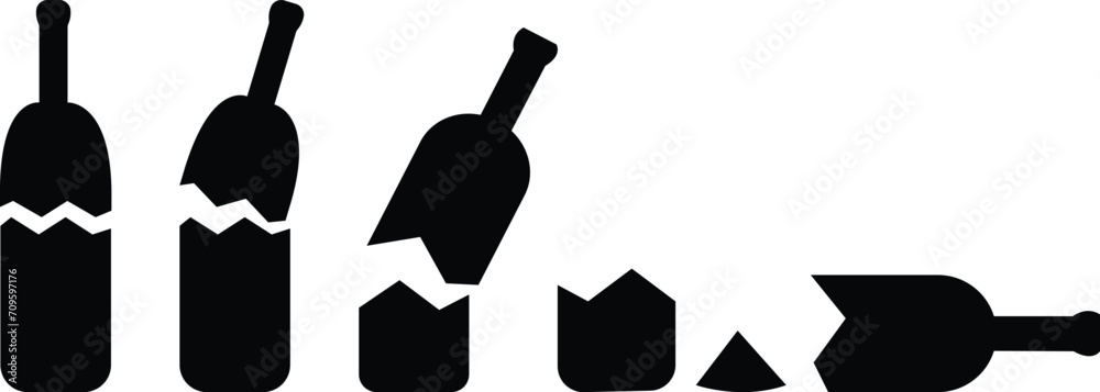 Broken glass bottle icons set. Flat design. Vector Image Of Broken ...