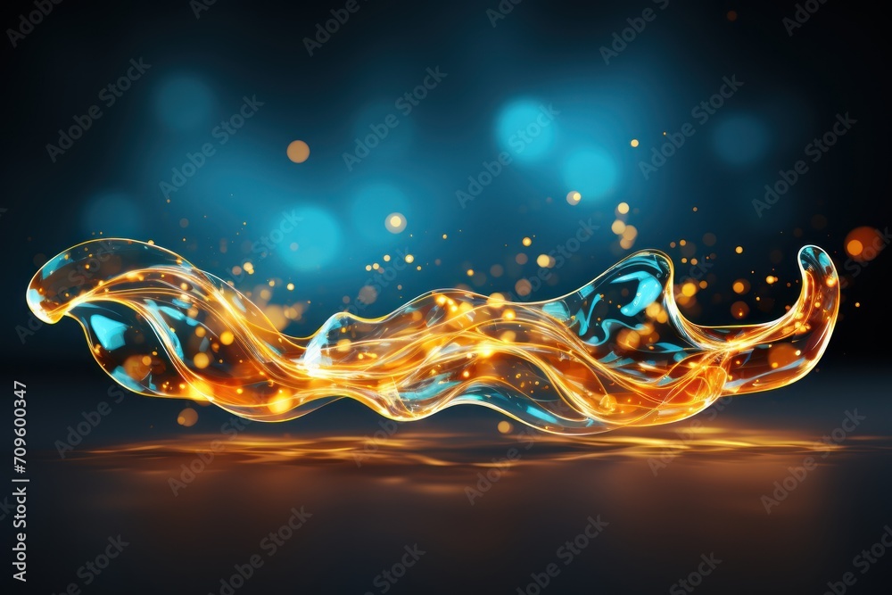 a blue and yellow abstract background with a wave of fire on the left ...