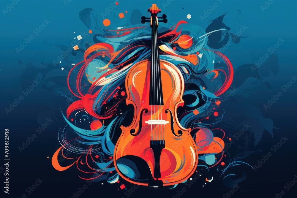 a violin on a blue background with a splash of paint on the bottom of ...