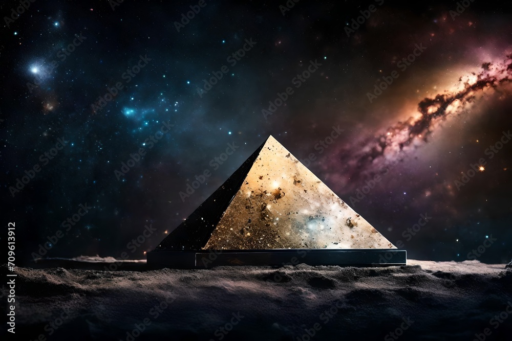 ancient spatial pyramid on desertic planet , spectacular nebulas in the ...