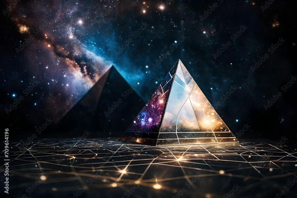 surreal glowing spatial pyramid , outerspace pyramid portal, nebulas ...