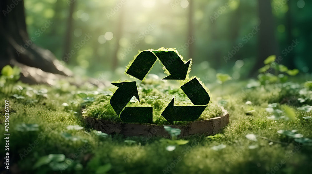 Recycling waste concept. recycling sig green grass in the forest. Idea ...