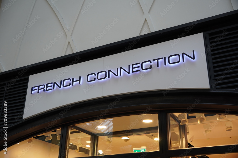 Portsmouth, England 8 January 2024 - Store sign and logo of French ...