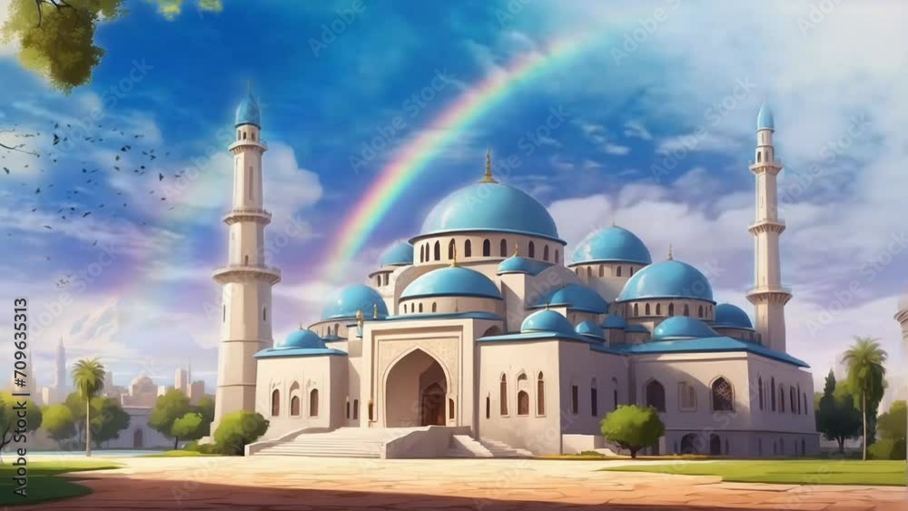 Mosque background animation with anime style illustration, for Islamic ...