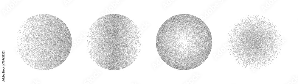 Gradient noise circles made of grains and dots. Halftone round pattern ...