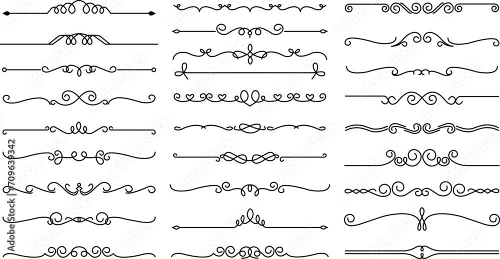 Set of Dividers icons. Divider ornament, corner borders. Hand drawn ...