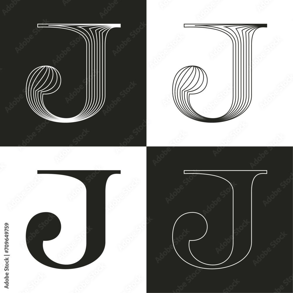 Luxury wedding J letter logo. Elegant classic serif font made of thin ...