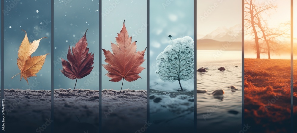 Seasons collage winter, spring, summer, autumn nature photos with ...