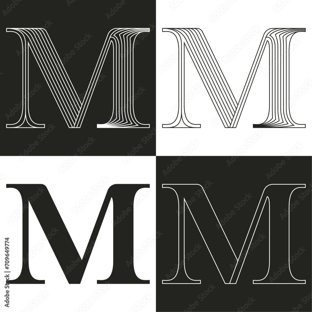 Luxury wedding M letter logo. Elegant classic serif font made of thin ...