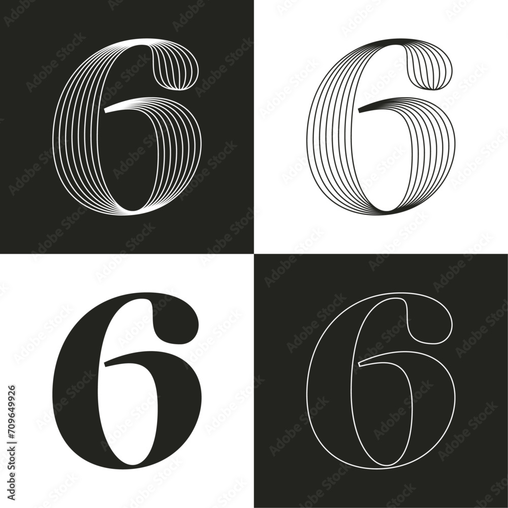 6 logo. Luxury wedding number six. Elegant classic serif font made of ...