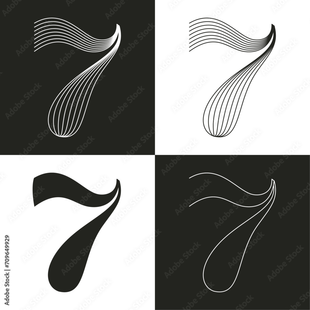 7 logo. Luxury wedding number seven. Elegant classic serif font made of ...