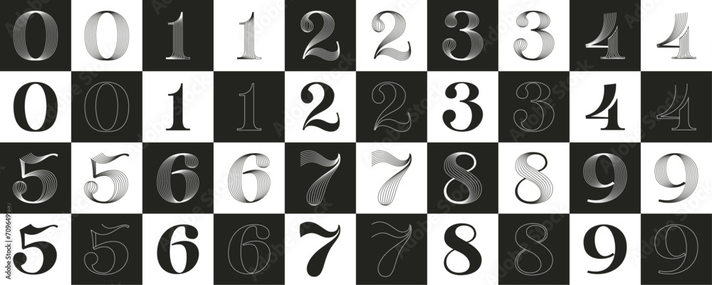 Luxury wedding numbers set. Elegant classic serif font made of thin ...