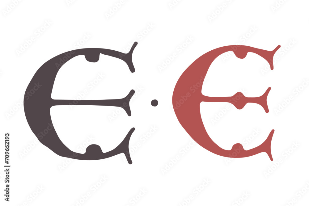 Letter E Carolingian Majuscule. Old Romanesque font from 13th century ...