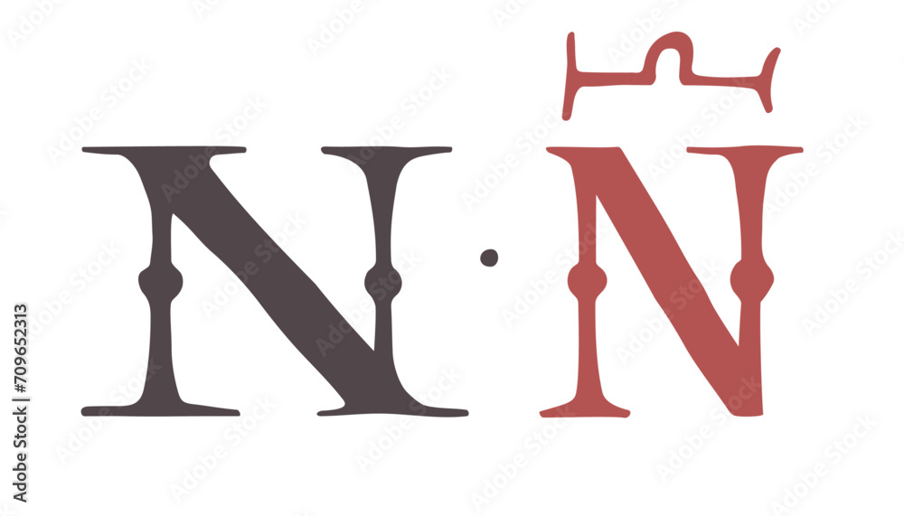 Letter N Carolingian Majuscule. Old Romanesque font from 13th century ...