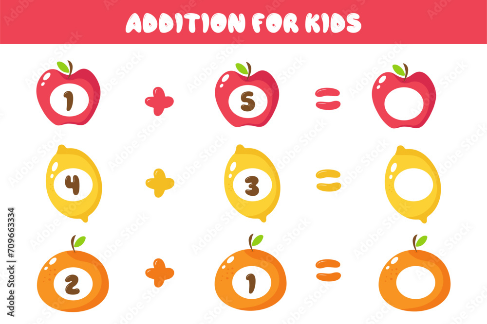 Educational math game for children. Supplement for children with fruit ...