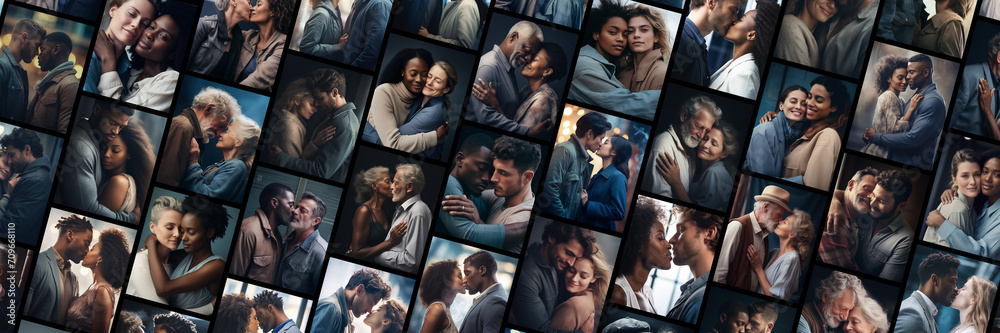 Collage of photos of diverse heterosexual and homosexual couples on a ...