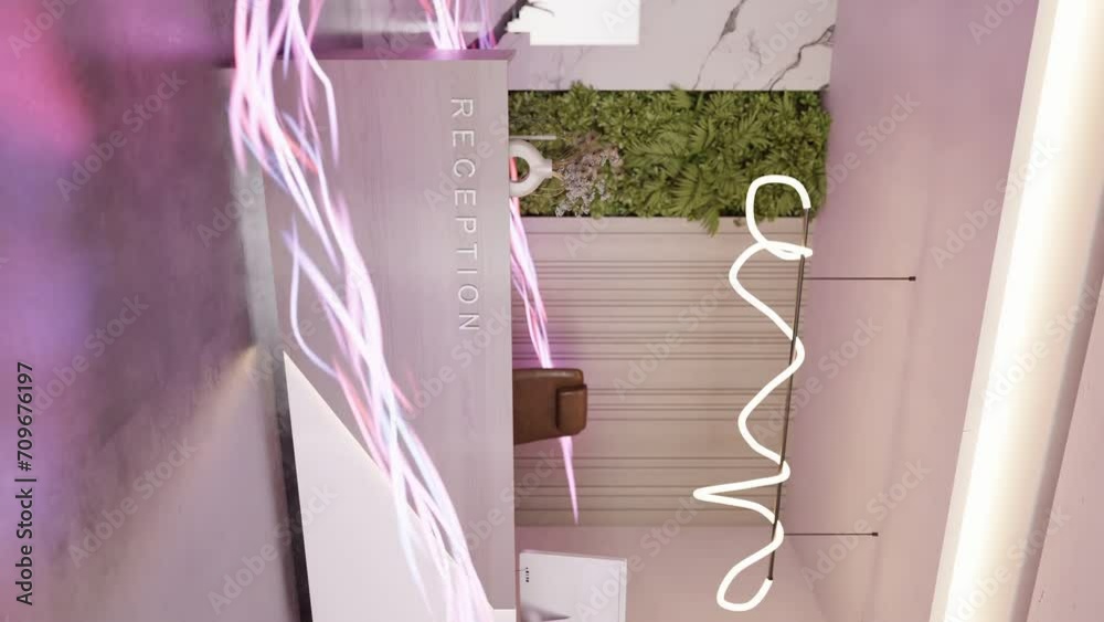 vertical of empty desk reception at hotel hostel spa with energy flow ...