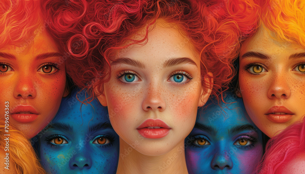 Multinational beauty. Women of different nationalities. Face to face ...