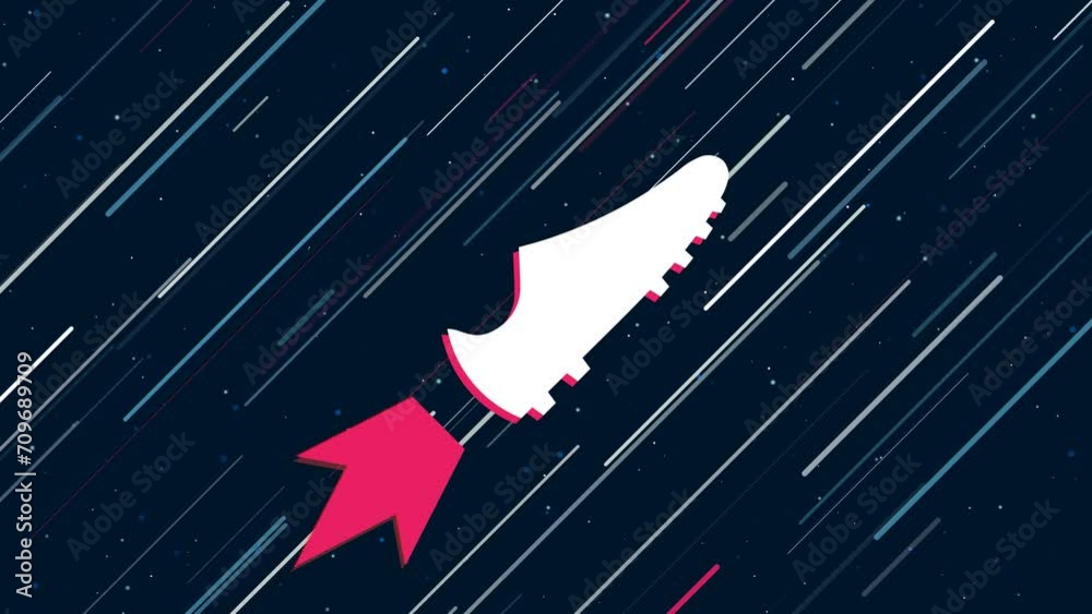 Football boot symbol flies through the universe on a jet propulsion ...