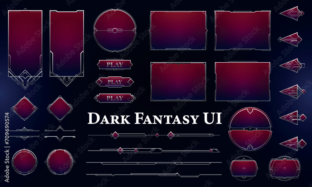 Set of Art Deco Modern User Interface Elements. Dark Fantasy magic HUD ...