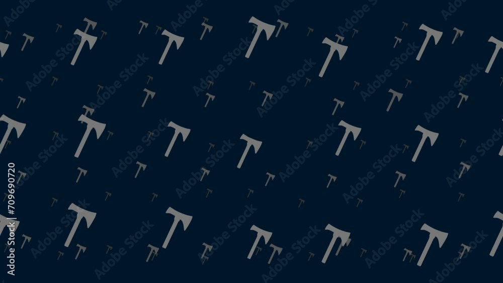 Axe symbols float horizontally from left to right. Parallax fly effect ...