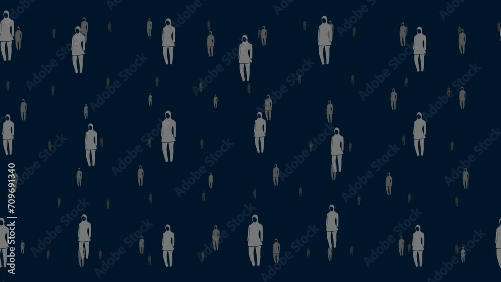 Burkini symbols float horizontally from left to right. Parallax fly effect. Floating symbols are ...