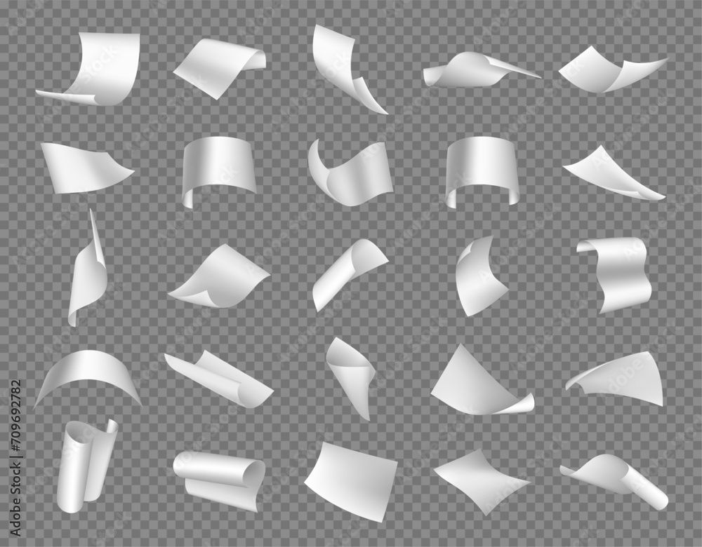 Realistic blank notes flying in air, blown by wind. Vector isolated ...