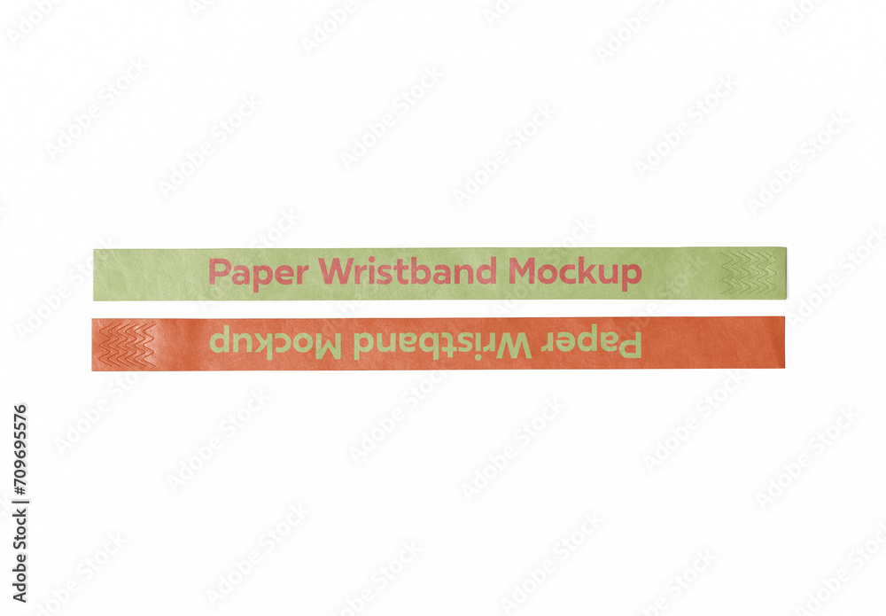 Mockup of two customizable paper wristbands Stock Template | Adobe Stock