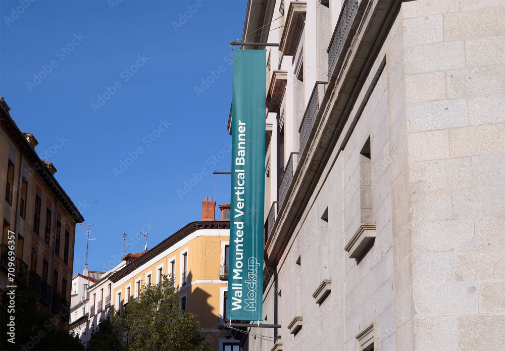 Mockup of customizable wall mounted banner on building Stock Template ...