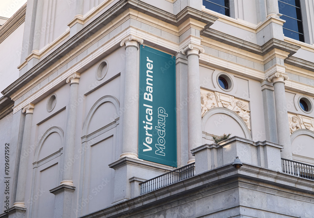 Mockup of customizable banner on building exterior Stock Template ...