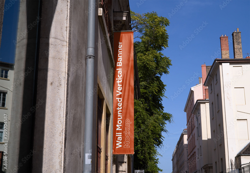 Mockup of customizable vertical sign on building exterior Stock ...