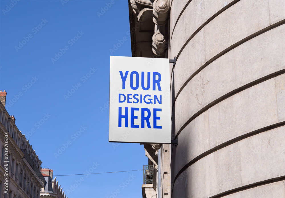 Mockup of vertical customizable sign on curved wall Stock Template ...