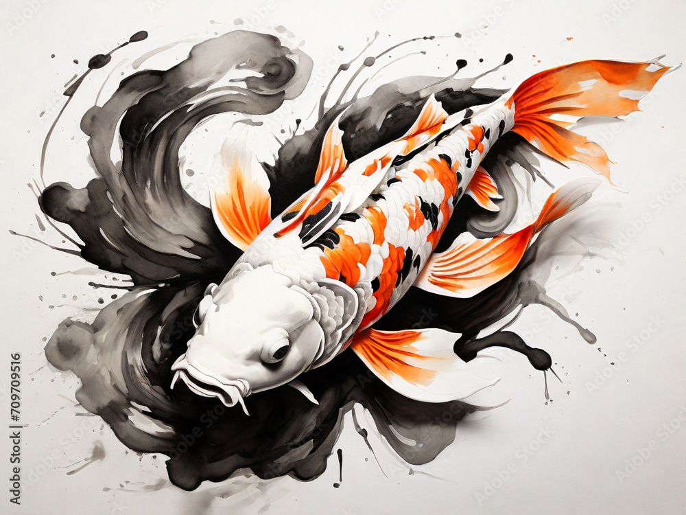 Koi fish in calligraphy style, splash effects. Created using generative ...