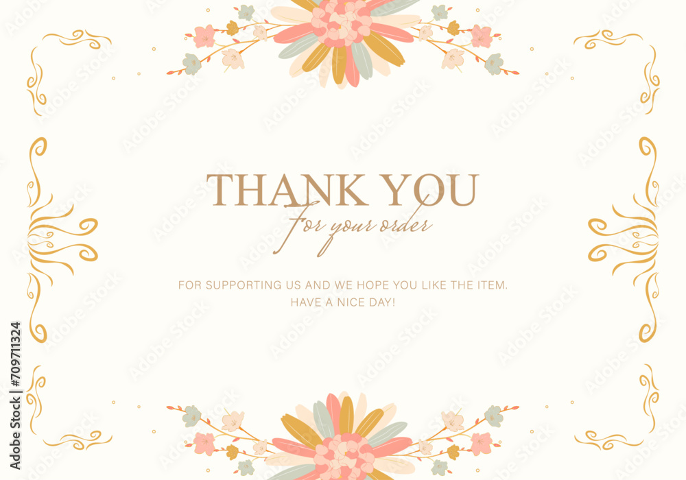 thank you card with border and colorful flower vintage design Stock ...