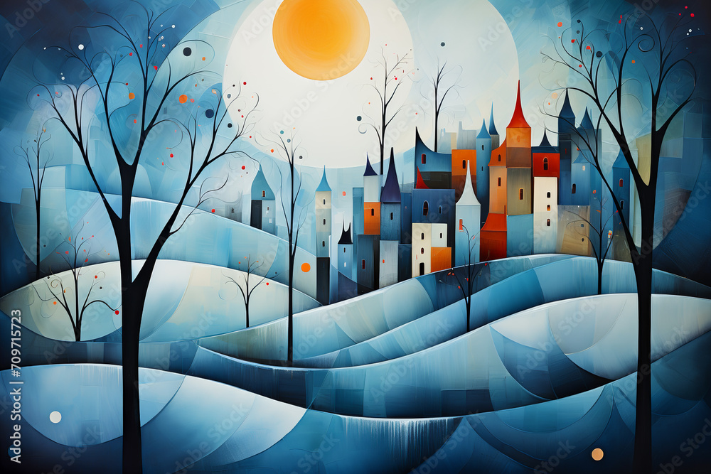 Geometric art drawing of magic imaginary world full with color and ...